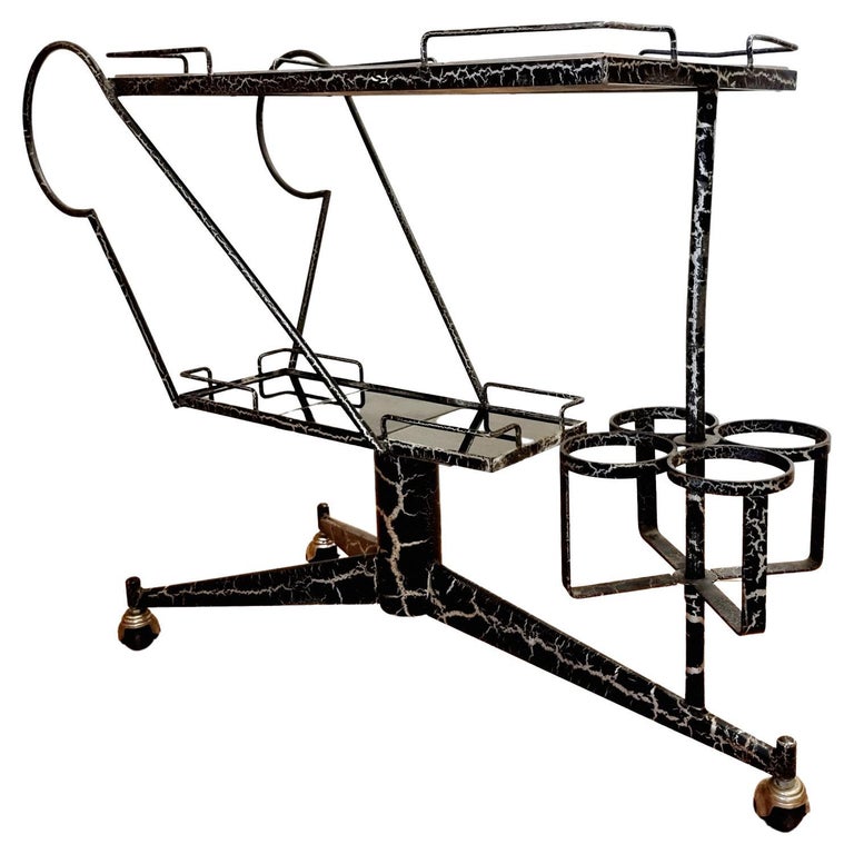 Rare French Midcentury Bar Cart Steel With Brass Details For Sale At 1stdibs