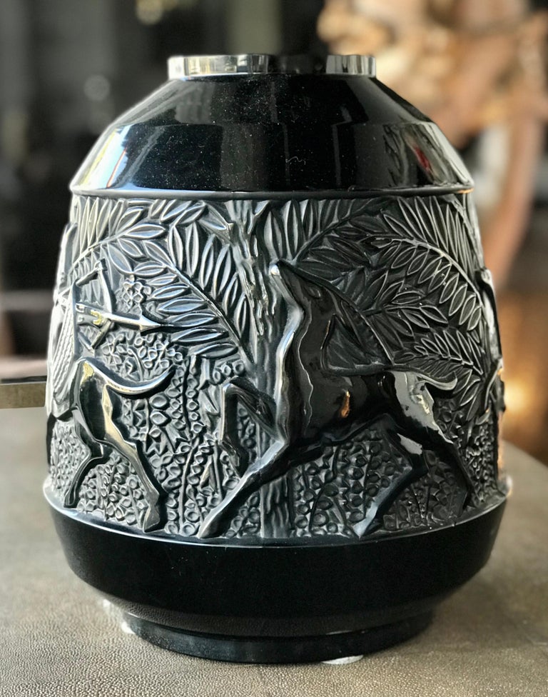 Rare French Verlys Black Glass Art Deco Vase at 1stDibs