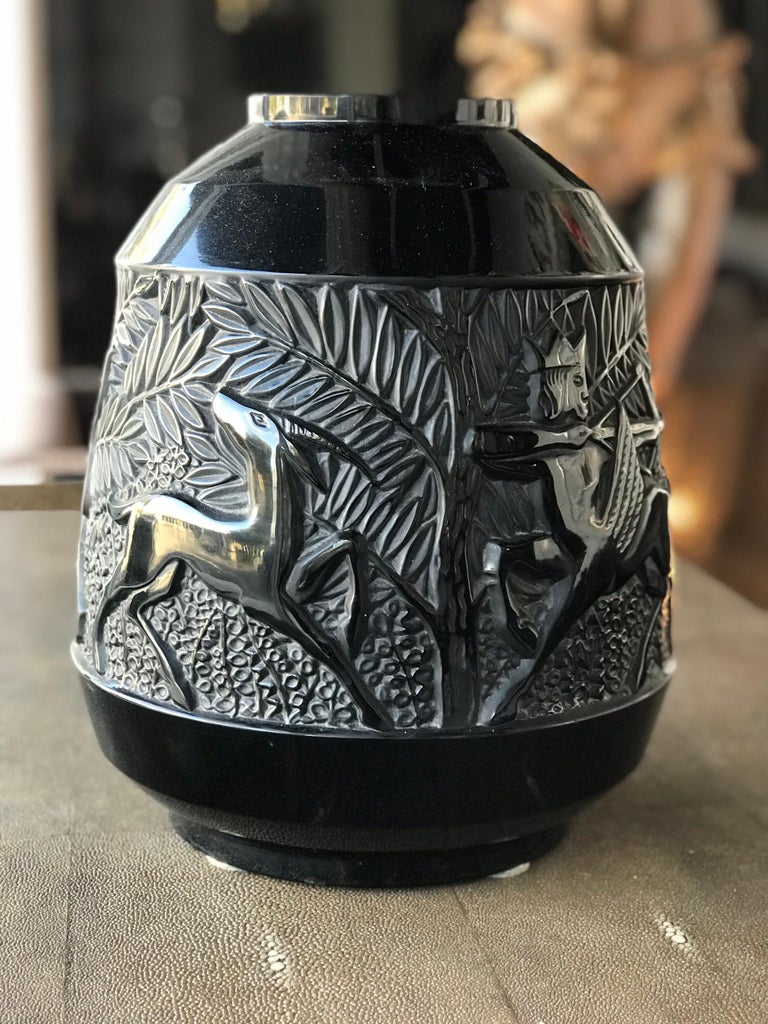 Rare French Verlys Black Glass Art Deco Vase at 1stDibs