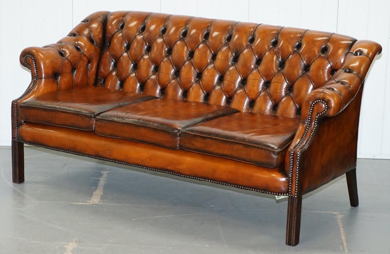 Rare Fully Restored Vintage Cigar Brown Leather Chesterfield Club 3 ...