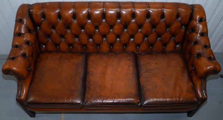 Rare Fully Restored Vintage Cigar Brown Leather Chesterfield Club 3 ...