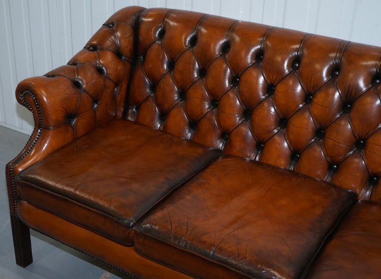 Rare Fully Restored Vintage Cigar Brown Leather Chesterfield Club 3 ...