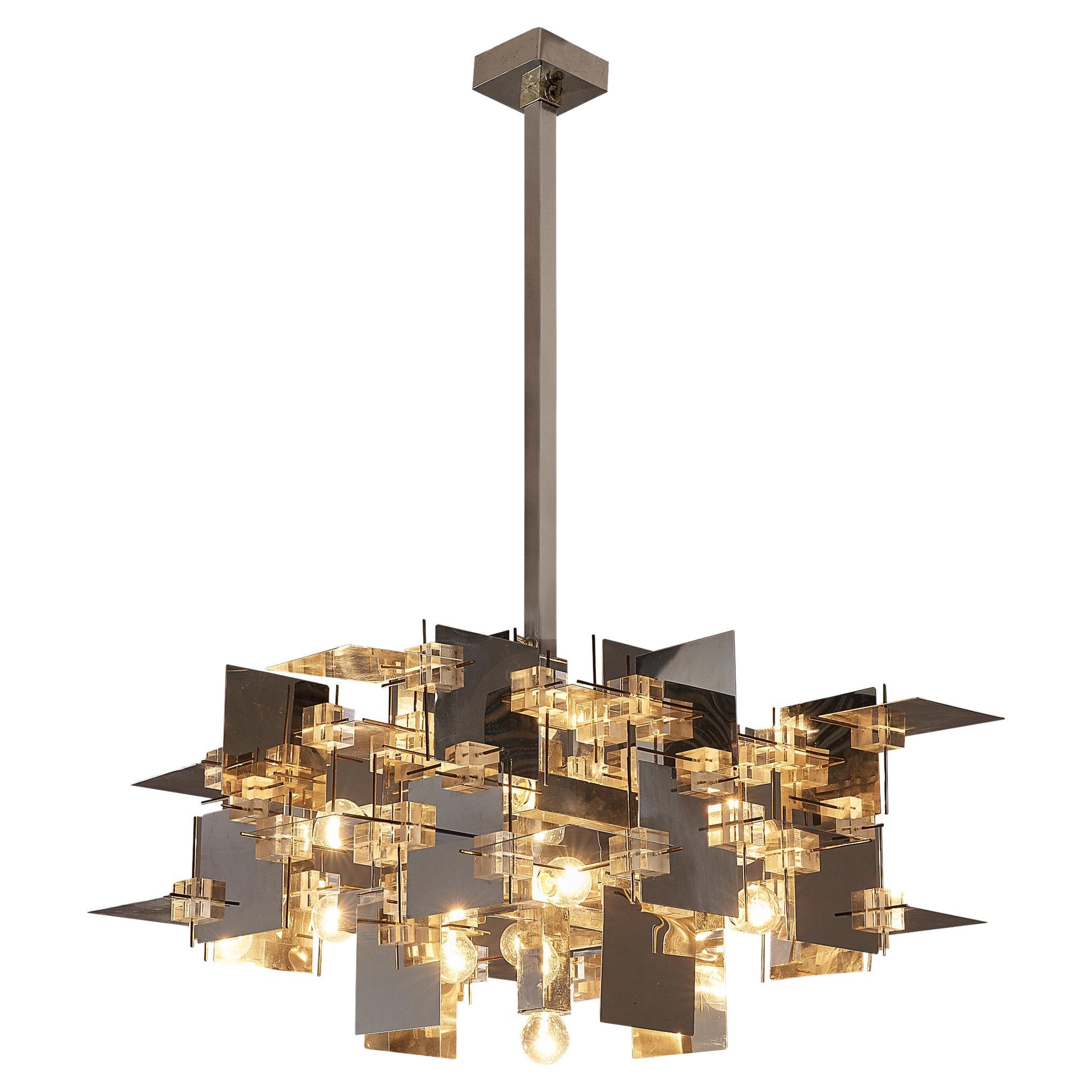Rare Magnified Crystal and Chrome Sciolari Chandelier at 1stDibs