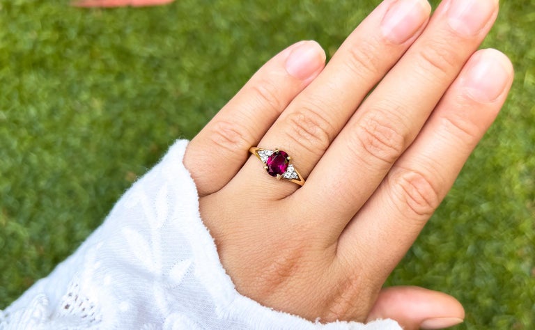 Rare Garnet Ring 1.25 Carat with White Zircon 10k Gold For Sale at 1stDibs