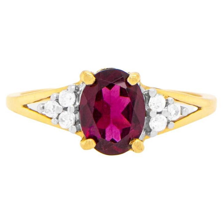 Rare Garnet Ring 1.25 Carat with White Zircon 10K Gold For Sale at 1stDibs