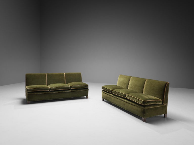 Rare Georg Kofoed Pair of Sofas in Olive Green Velvet For Sale at 1stDibs