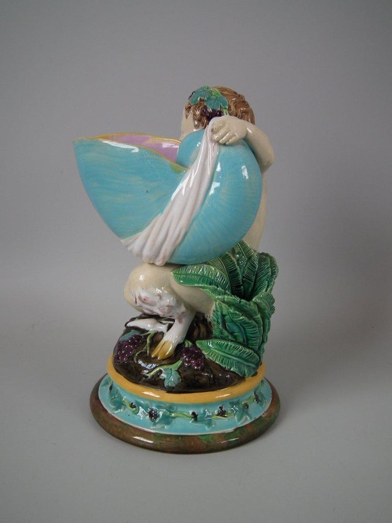 Rare George Jones Majolica Faun with Shell Figural at 1stDibs