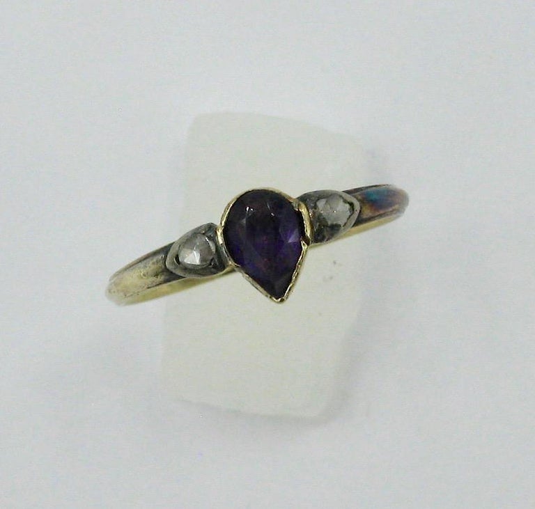 Rare Georgian Amethyst Rose Cut Diamond Ring 1700s Gold Museum Quality ...