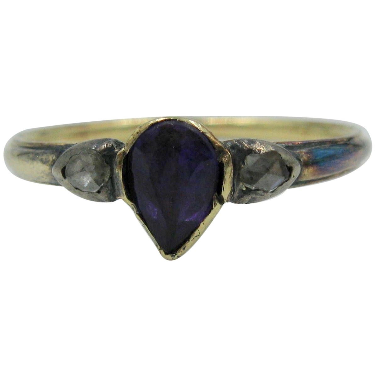 Rare Georgian Amethyst Rose Cut Diamond Ring 1700s Gold Museum Quality ...