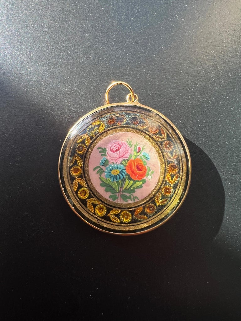 Rare Georgian Era 18k Gold Miniature Painting Rose Pendant For Sale at ...