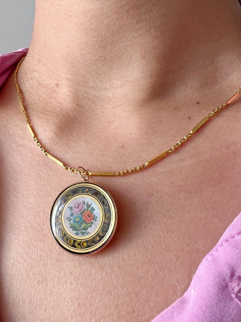Rare Georgian Era 18k Gold Miniature Painting Rose Pendant For Sale at ...
