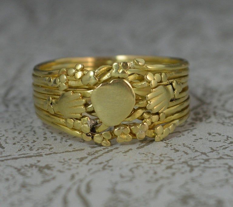 Rare Georgian Fede Handholding Faith 9-Piece Puzzle Ring in 18 Carat ...