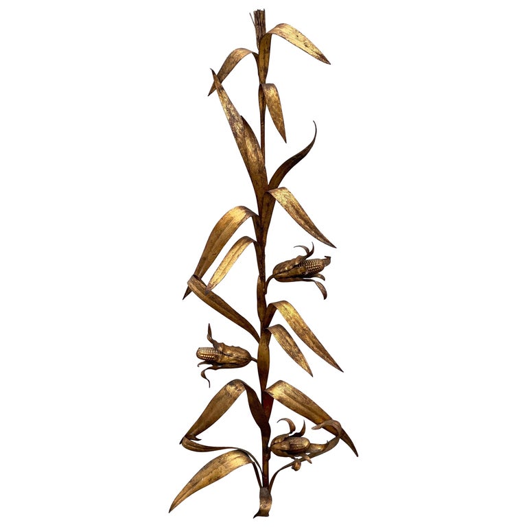 Rare Gilded Metal Cornstalk Wall Decoration For Sale at 1stDibs