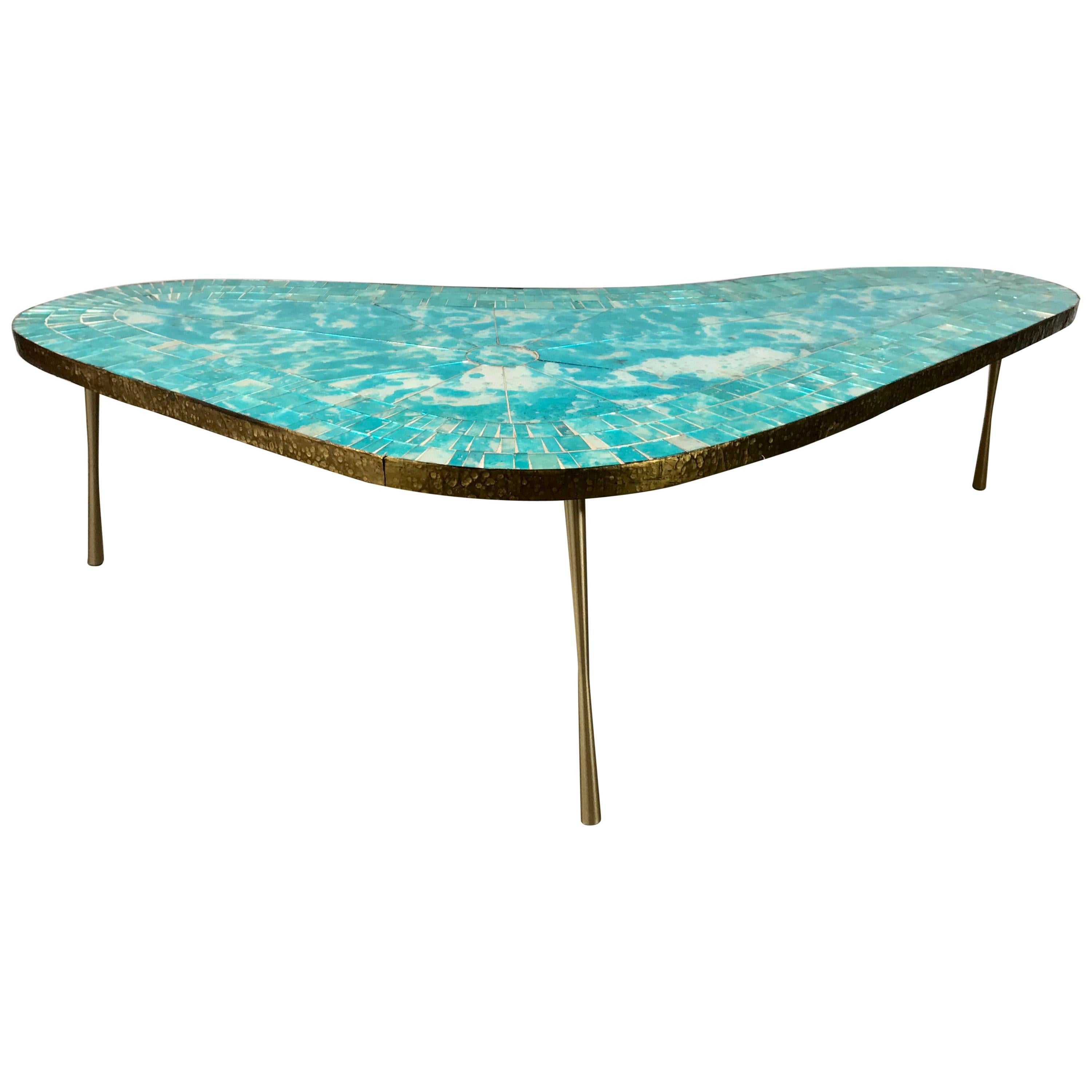 Modernist Marble and Brass Amorphic Cocktail Table, Weiman at 1stDibs