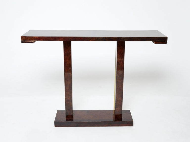 Rare Goatskin Parchment Brass Console Table by Aldo Tura, 1960s at 1stDibs