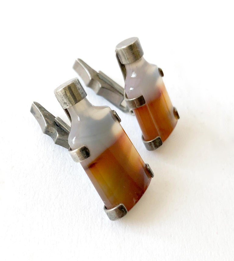 Rare Gra-Wun Raymond Graves Sterling Silver Agate Whiskey Bottle ...