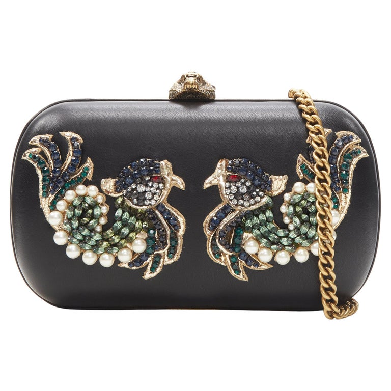 rare GUCCI Limited Edition black Double Swallow crystal pearl ...