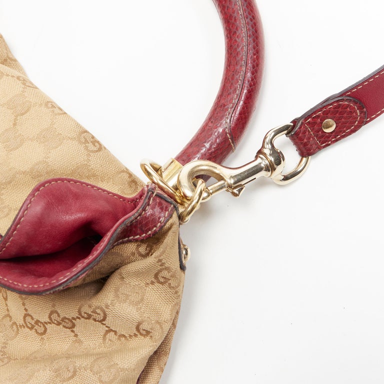 rare GUCCI Unicef Indy brown GG monogram red leather bamboo flap ...