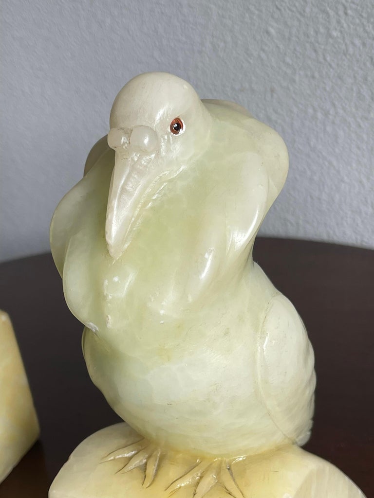 Rare Hand Carved Alabaster Pair of Fancy Pigeon Bookend Sculptures Art ...