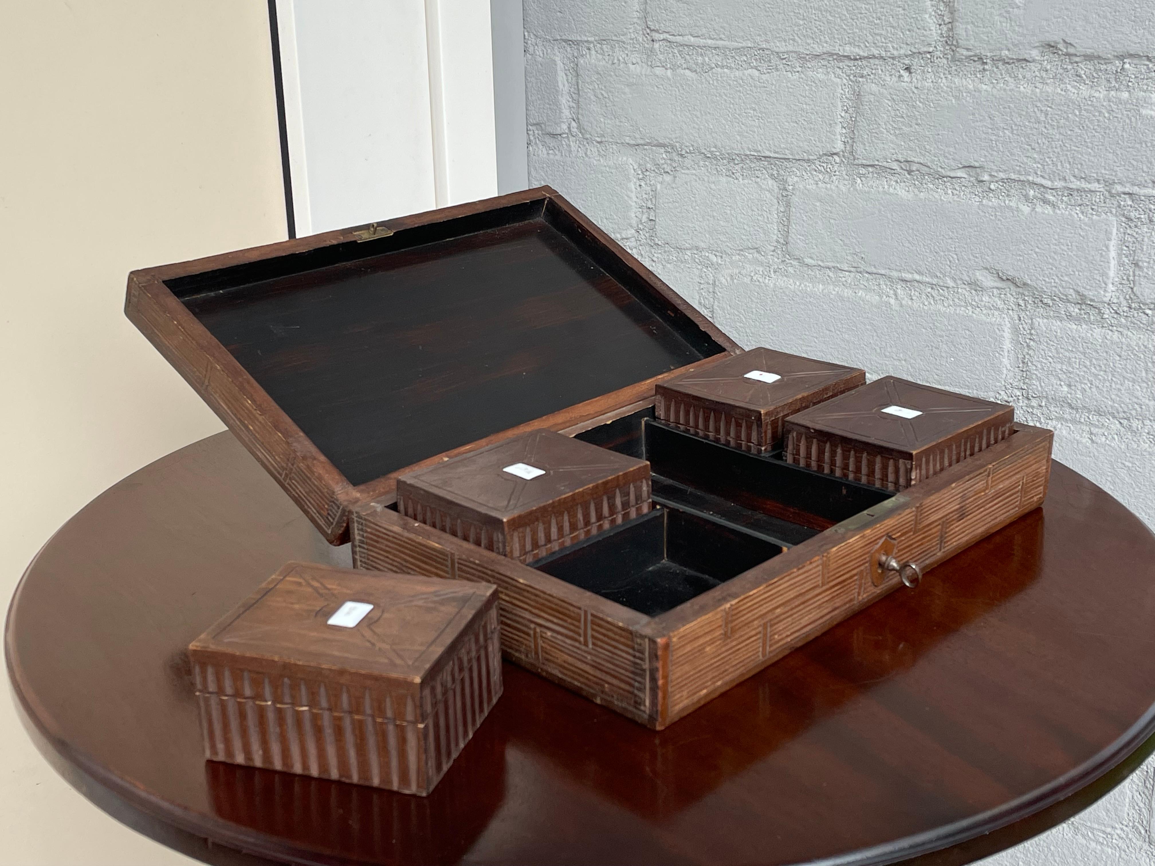 Rare Hand Carved Black Forest Box w. Inlaid Enameled Playing Cards and ...