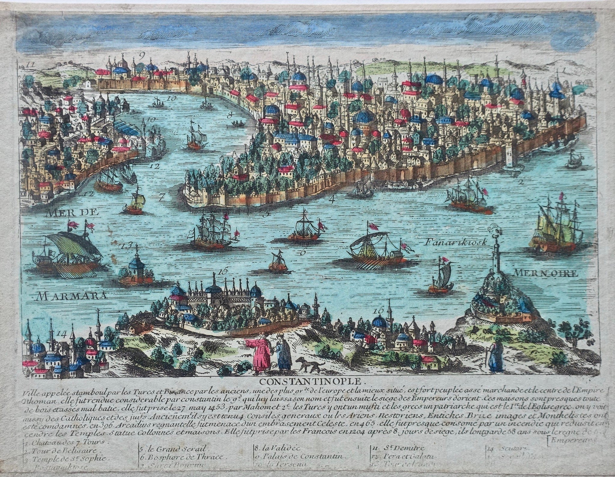 Rare Hand-Colored Engraving of Constantinople by Jacques Chereau, Paris ...