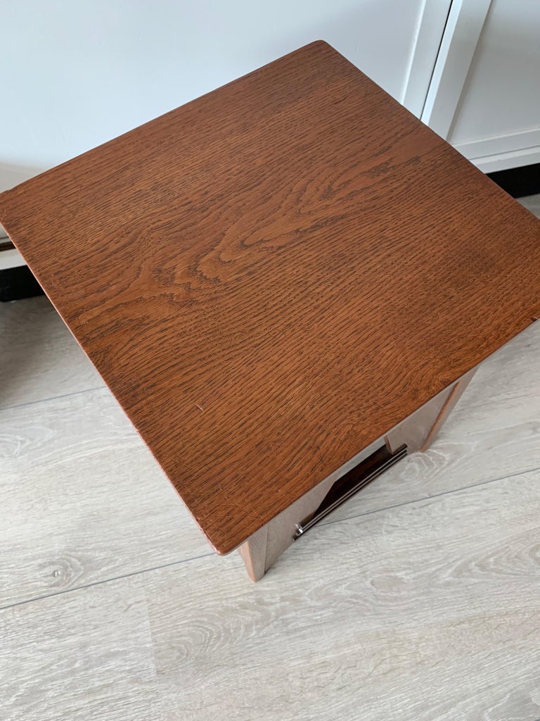 Rare and Handcrafted Dutch Arts and Crafts Oak End Table, Plant Stand P ...