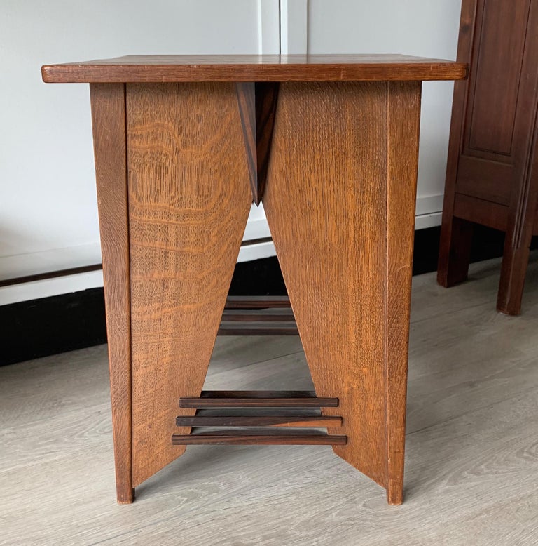 Rare and Handcrafted Dutch Arts and Crafts Oak End Table, Plant Stand P ...