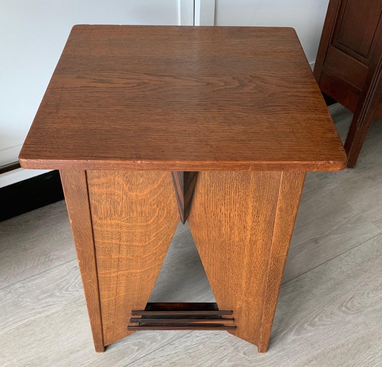 Rare and Handcrafted Dutch Arts and Crafts Oak End Table, Plant Stand P ...