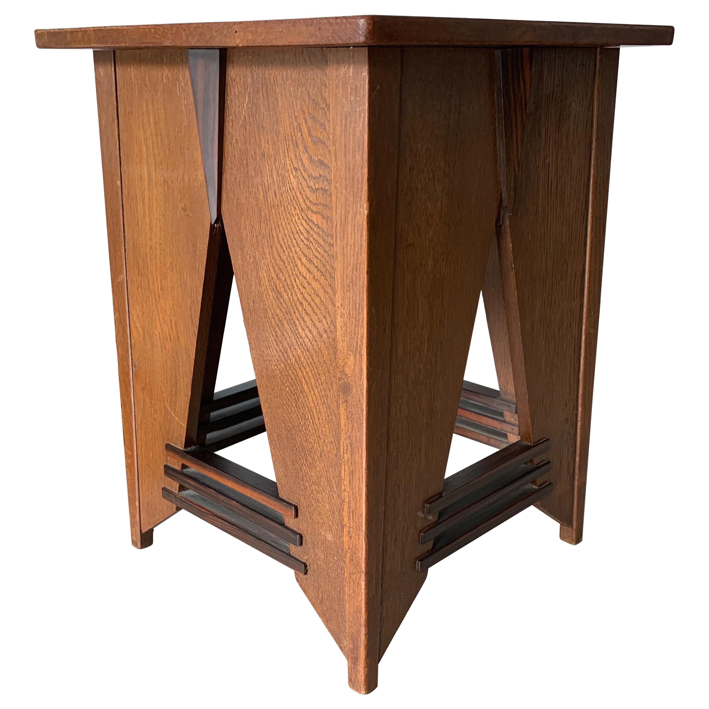 Rare and Handcrafted Dutch Arts and Crafts Oak End Table, Plant Stand P ...