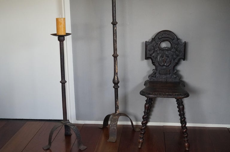 Rare Hand Forged Pair of 19th Century Wrought Iron Candlesticks ...