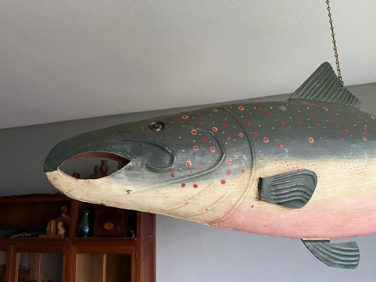 Rare and Hand Painted Near Antique Folk Art Metal Salmon Sign from Fish ...