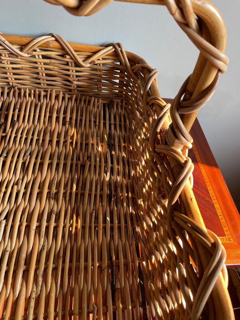 Rare Handwoven MidCentury Rattan Basket for Kitchen Fruit and Bakery ...