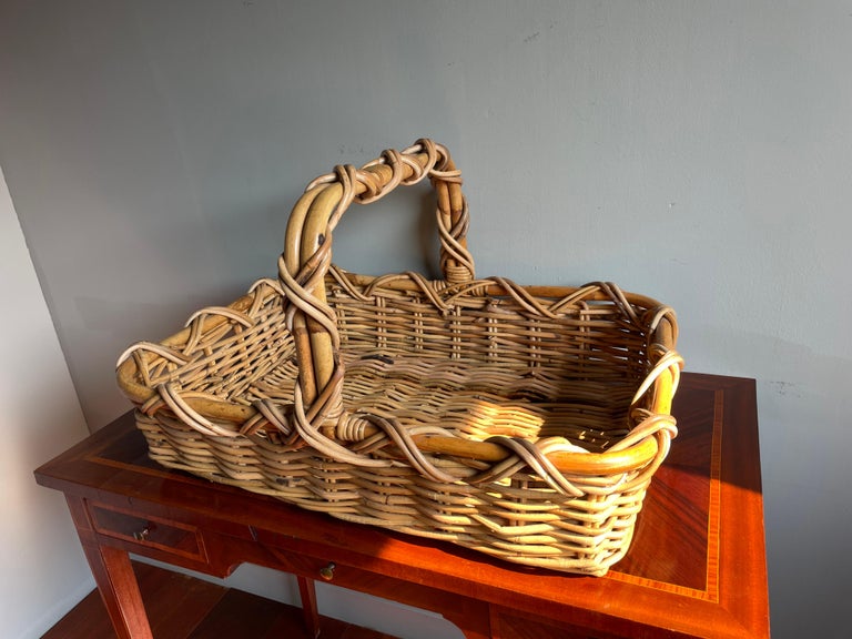 Rare Handwoven MidCentury Rattan Basket for Kitchen Fruit and Bakery ...