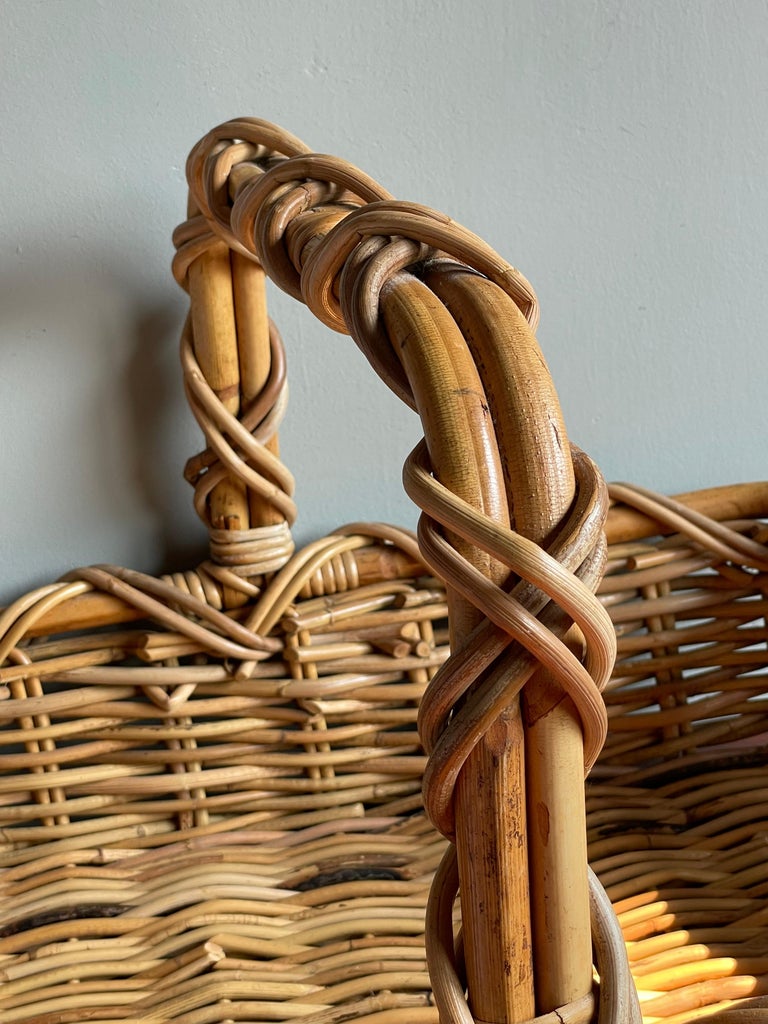Rare Handwoven MidCentury Rattan Basket for Kitchen Fruit and Bakery ...