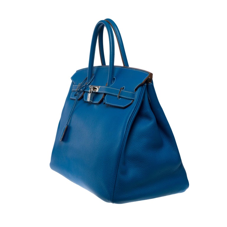 Rare Hermès Birkin 40 "Eclat" limited edition bicolor in Blue&White ...