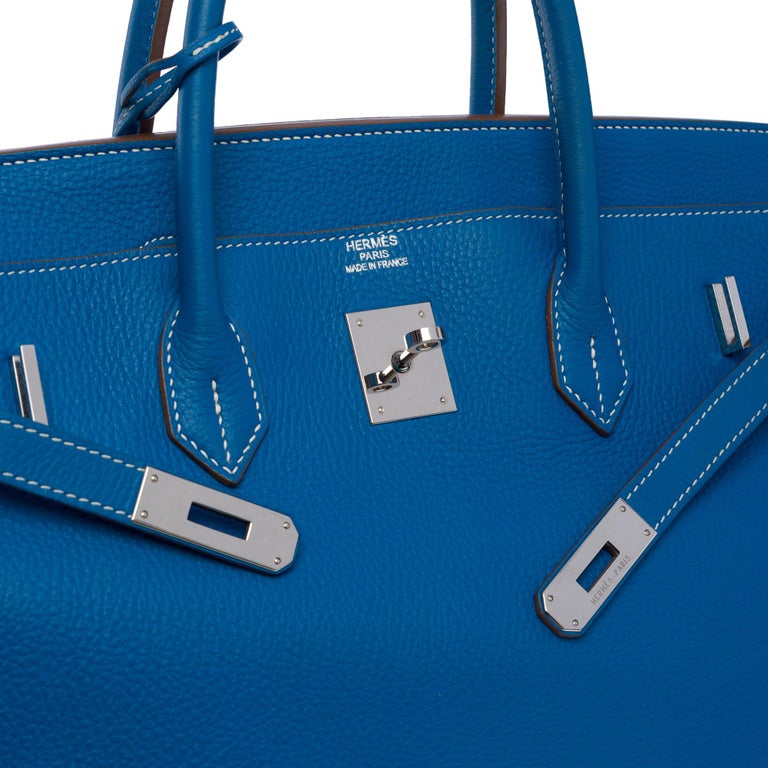 Rare Hermès Birkin 40 "Eclat" limited edition bicolor in Blue&White ...