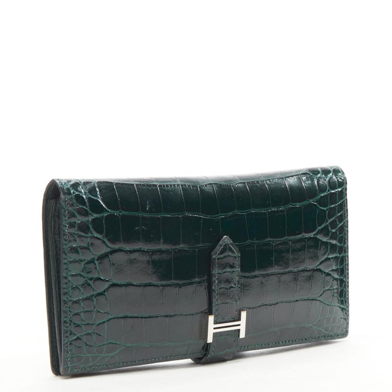 rare HERMES dark emerald green Vert Fonce scaled Bearn classic H long ...