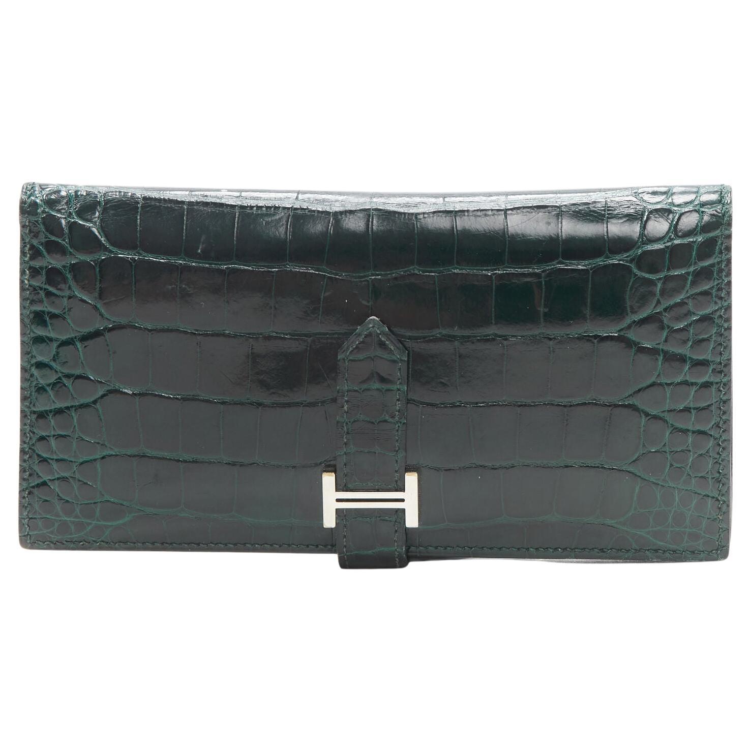 rare HERMES dark emerald green Vert Fonce scaled Bearn classic H long ...