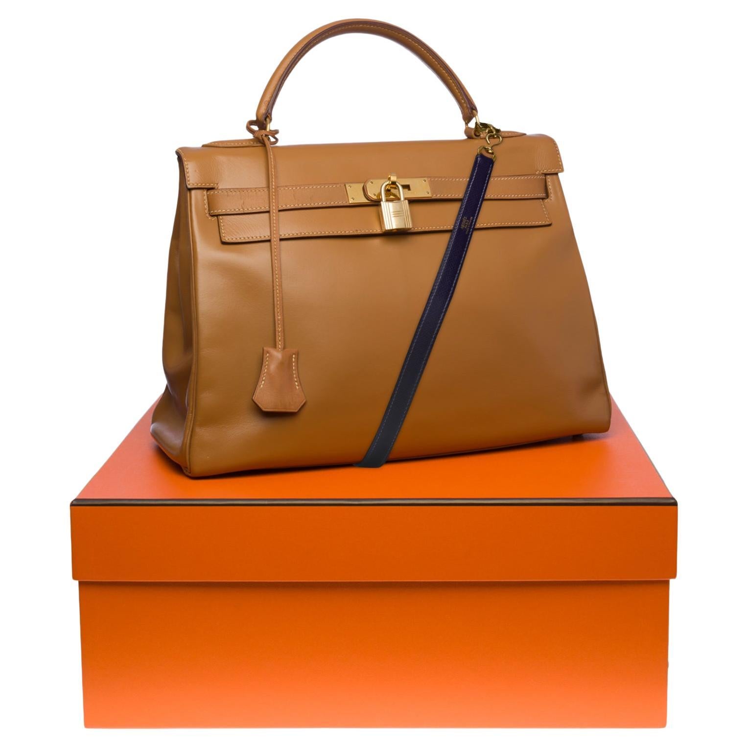 Hermes Kelly 28cm strap handbag in brown calf customized with brown ...
