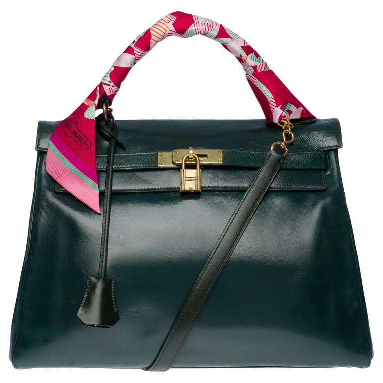 Rare Hermès Kelly 32 retourne handbag strap in green sapin box calf ...