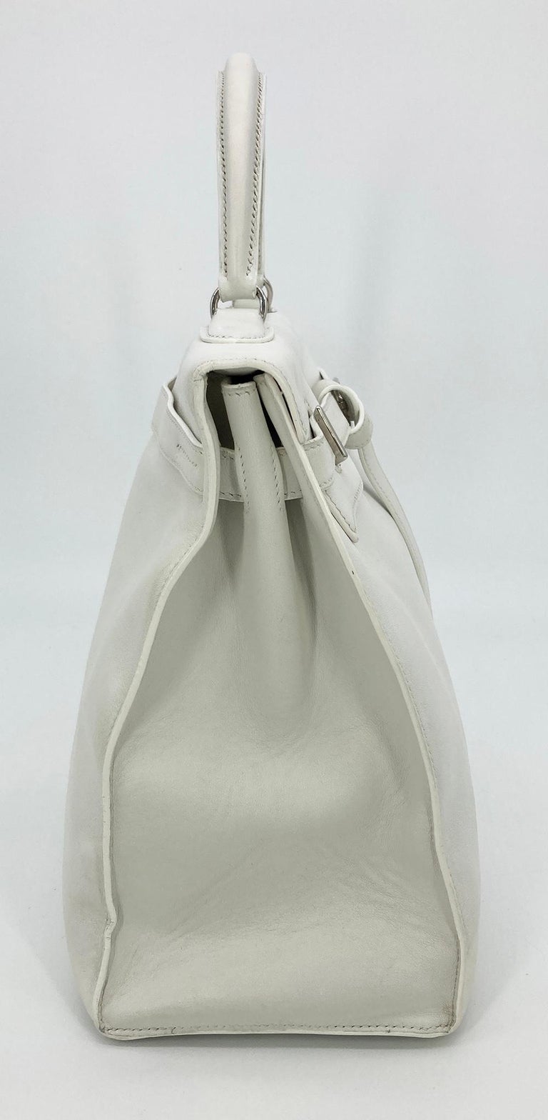 RARE Hermes Kelly Flat 35 White Swift Silver PDH For Sale at 1stDibs