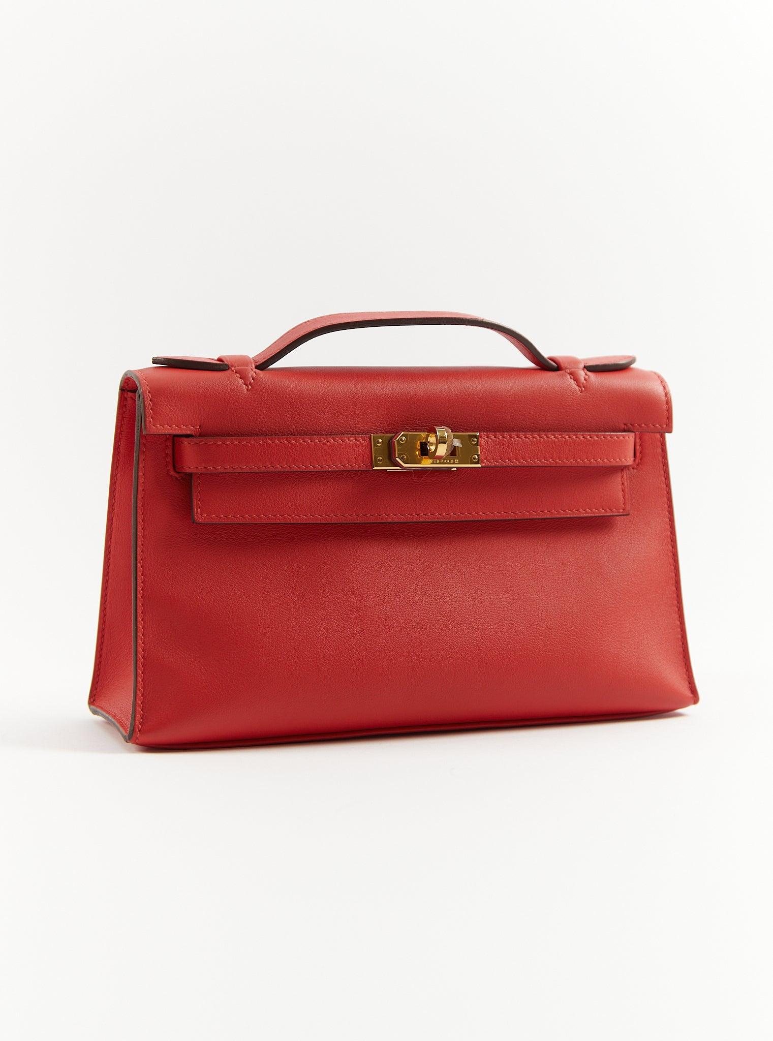 RARE HERMÈS KELLY POCHETTE ROUGE TOMATE Swift Leather with Gold ...