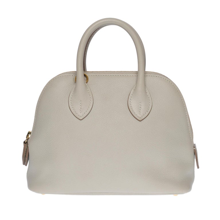 Rare Hermès Mini Bolide 1923 handbag strap in grey Nata leather, GHW at ...