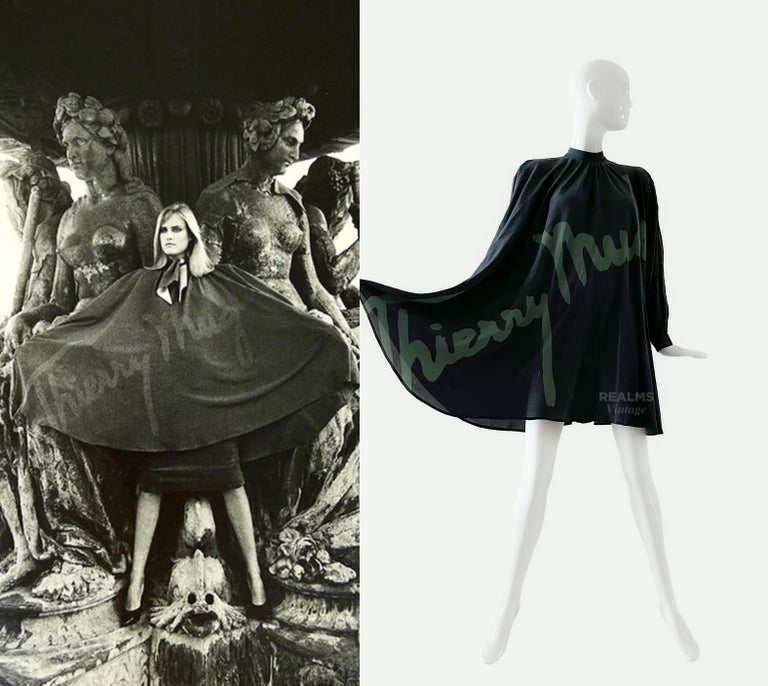 Rare Iconic Thierry Mugler Silk Signature Cape Dress FW 1981 Collection ...