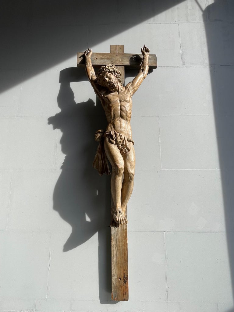 Large and Important Wooden Church Crucifix w. Corpus of Christ Signed ...