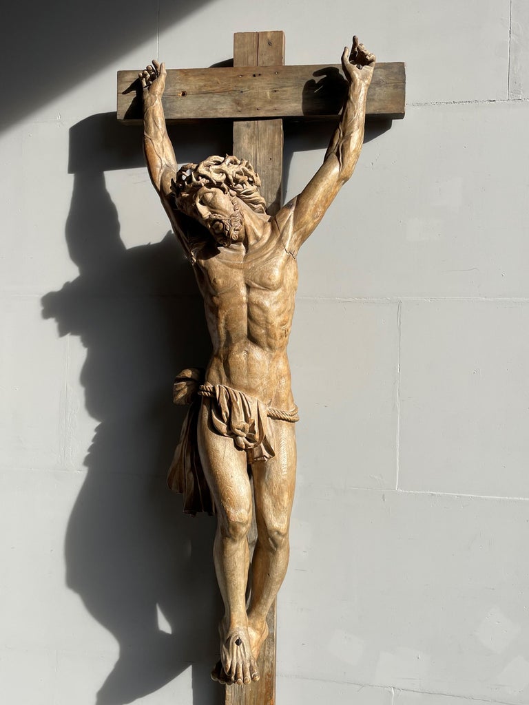 Large and Important Wooden Church Crucifix w. Corpus of Christ Signed ...