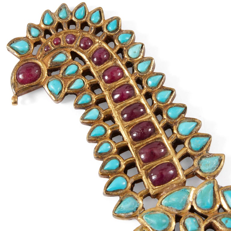 Rare Indian Gold, Ruby and Turquoise Sarpech Turban Ornament For Sale ...