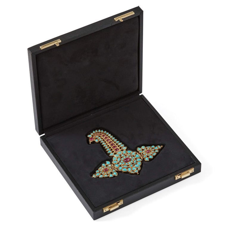 Rare Indian Gold, Ruby and Turquoise Sarpech Turban Ornament For Sale ...