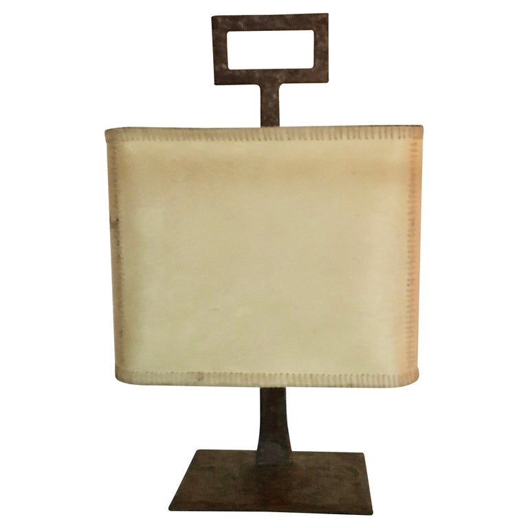 Rare Iron and Parchment Table Lamp Attributed to Marc du Plantier ...