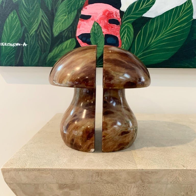 Rare Italian ABF Alabaster Hand-Carved Mushroom Bookends, circa 1960s ...